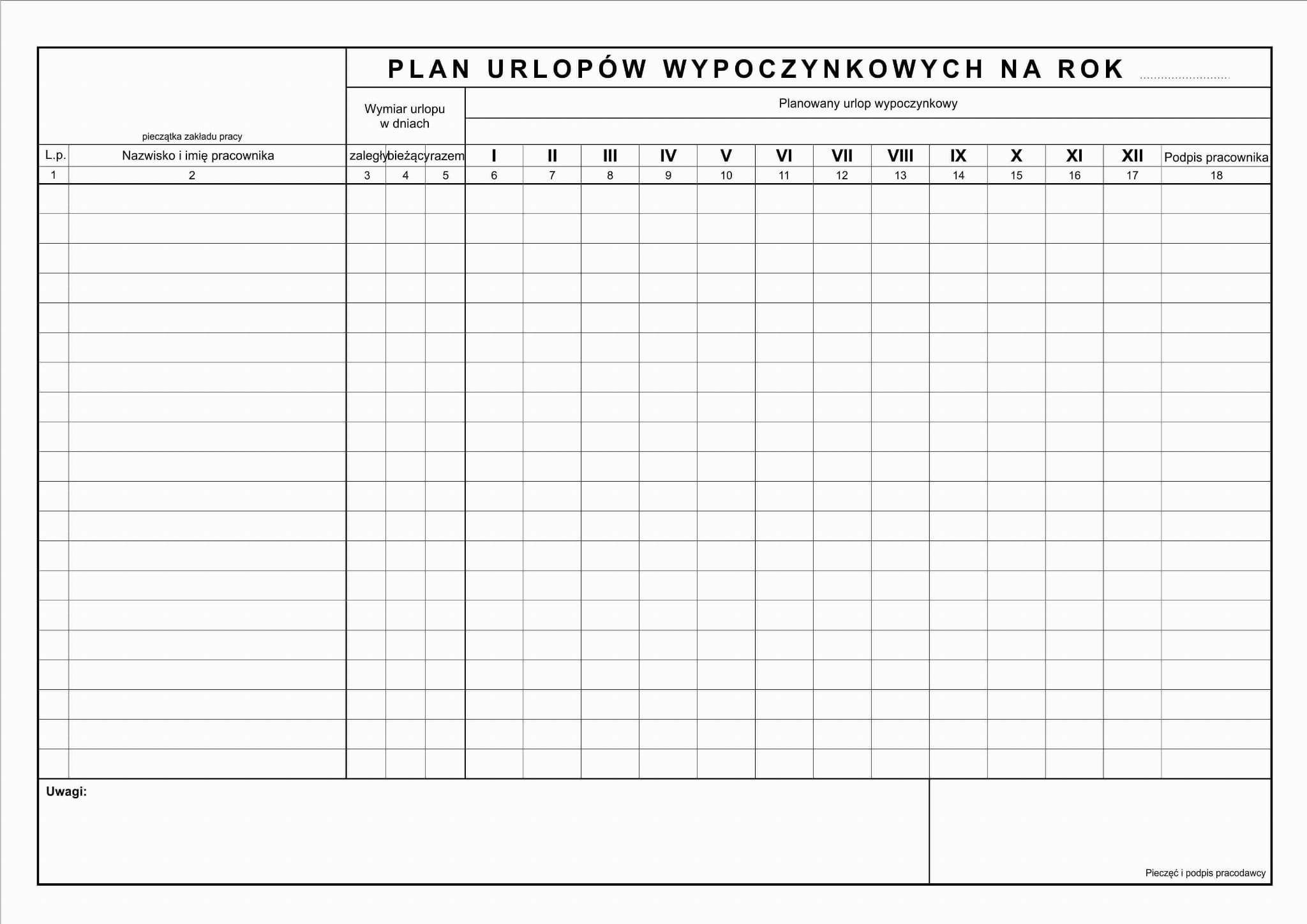 Plan Urlop w A4 Druki REPRODRUK Plan Urlop w A4 Druki REPRODRUK